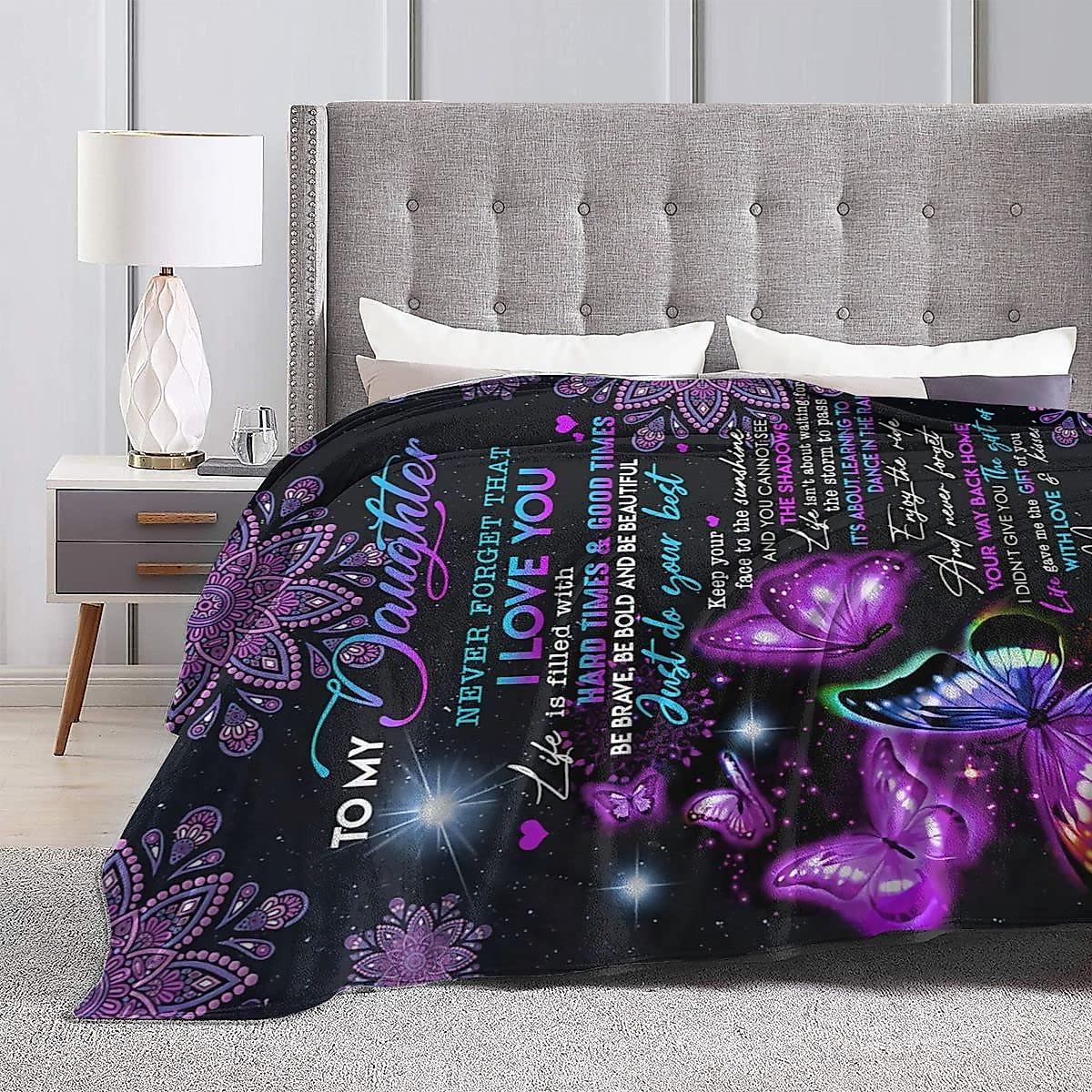 yuboo Daughter Blanket, Daughter Birthday Gifts from Mom - Extra Large Soft Throw Blanket 60x80 Inches Sublimation Butterflies Fleece Blanket for Couch and Sofa Bed