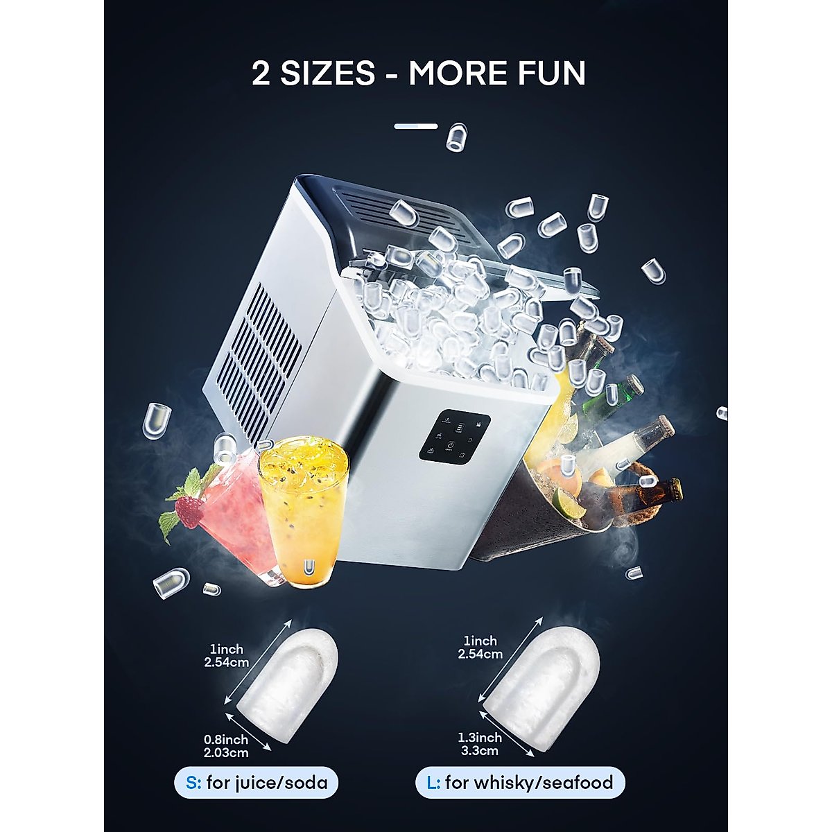 Countertop Ice Maker Machine 𝑺𝒕𝒂𝒊𝒏𝒍𝒆𝒔𝒔 𝑺𝒕𝒆𝒆𝒍, 9 Bullet Ice in 6 Mins, 𝟑𝟎𝒍𝒃𝒔 24h, Self-Clean, 2 Ice Sizes, LCD Display, Portable Ice Maker w/Ice Scoop & Basket, Home/Kitchen/Office