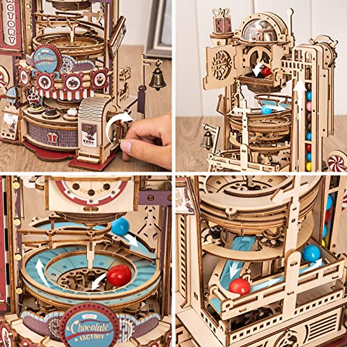 Rowood 3D Puzzles for Adults, Marble Run Wooden Model Kits for Adults, DIY STEM Mechanical Building Set, Birthday for Teens Boys Age 14+ - Chocolate Factory