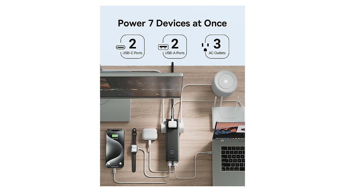 Baseus 100W 7-Port USB C Charger Power Strip Surge Protector