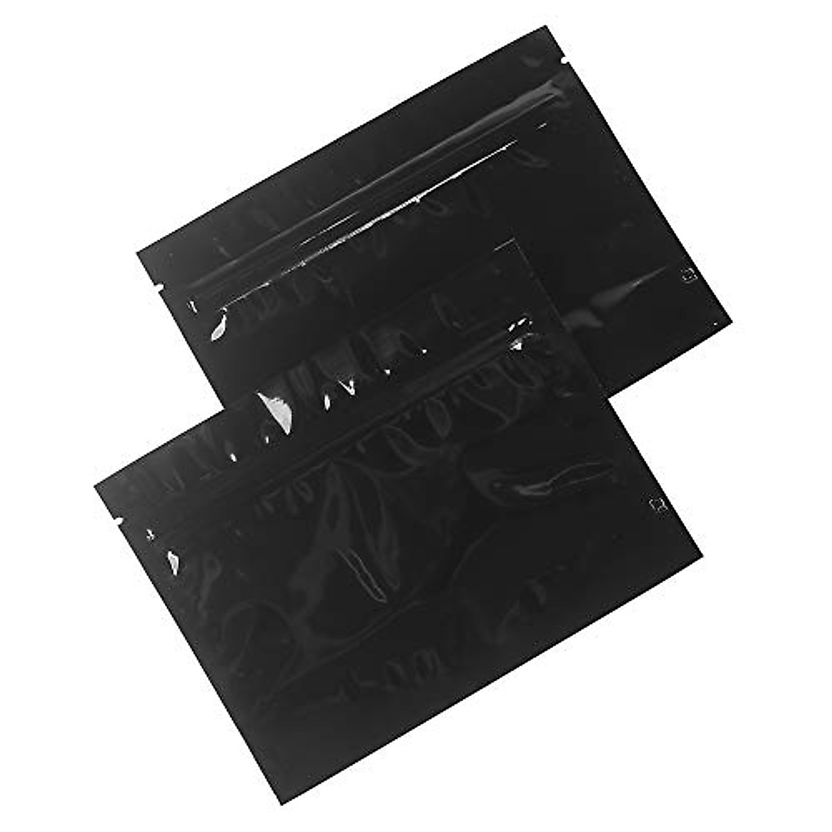 QQ Studio Pack of 100 Double-Sided Glossy Wide Mouth Smell Proof Stand Up Resealable Pouch Bags (Glossy Black, 6.5x5" (3oz))