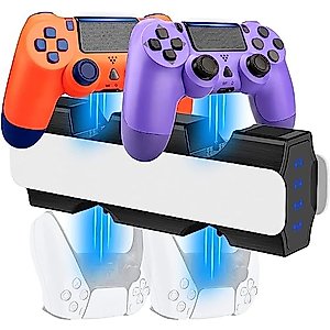 YU33 2 Pack Controllers for PS4 Controller with Charging Station, Remote Work with Playstation 4 Controller with Fast Charging Dock for PS4/PS5, Game Control for PS4 Orange&Purple&Charger