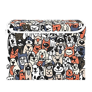 ALAZA Storage Bins Organizer Box Baskets Lidded Clothes for Shelves Closet Cute Dogs Print Doodle Puppy Collapsible Stackable Storage Cubes Handles