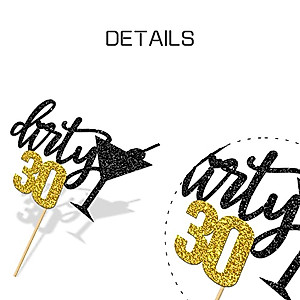 WeBenison Dirty 30 Cake Topper 30th Birthday Cake Supplies Boy or Girl Dirty Thirty Birthday Party Decorations Black Gold Glitter