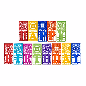 Paper Full of Wishes I Mexican Plastic Papel Picado Banner I Happy Birthday I Multi-Color Large Letrero Banner for Mexican Theme Birthdays