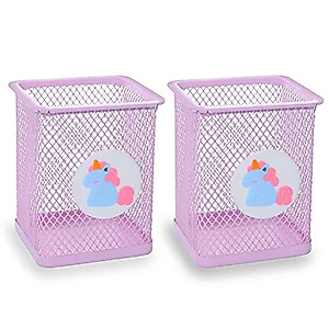 Trycooling Pen Holder Cute Pencil Holder for Kids Girls Mesh Pen Cup Holder Stand Desk Organizer Unicorn Makeup Pencil Holder for Office,School,Home,Pink Pencil Holder (2 Pack Square)
