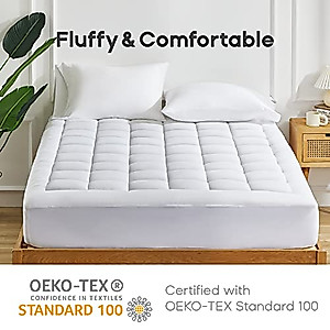 SONIVE Quilted Mattress Pad Soft Fluffy Pillow Top Mattress Cover Down Alternative Fill Topper Streches up to 21 Inches Deep Pocket (White, Twin)