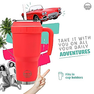 Mayim 40oz Tumbler with Handle, Travel Coffee Mug or Insulated Water Bottle with Straw and Lid, Leak Proof Stainless Steel Double Wall Thermos for Home, Office or Car - Neon Orange