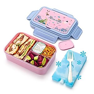 Bento Box for Kids, Two-color design Lunch Box with Sauce Containers, Leak Proof, Dishwasher & Microwave Safe and 3 Compartments Meal Prep Bento Box with Ice Pack for Boys Girls School, Work, Travel