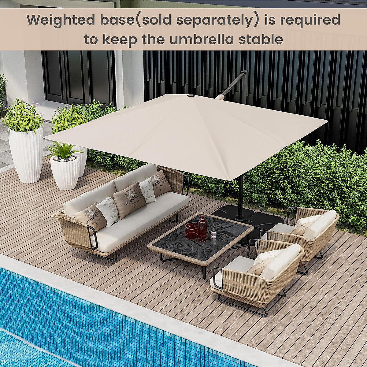 Tangkula 9.5 FT Cantilever Patio Umbrella, Outdoor Square Offset Umbrella with 360癛otation, Heavy Duty Patio Hanging Umbrella with Cross Base for Garden Deck Pool Backyard (Beige)