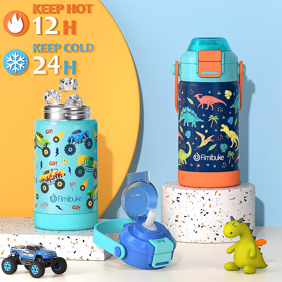 Kids Water Bottle with Straw & Chug(2-in-1 Lid), 14oz Kids Insulated 18/8 Stainless Steel Water Bottle for School Girls Boys Toddler Water Bottle Leak Proof & Spill Proof Kids Cups (1, B1.Pink)