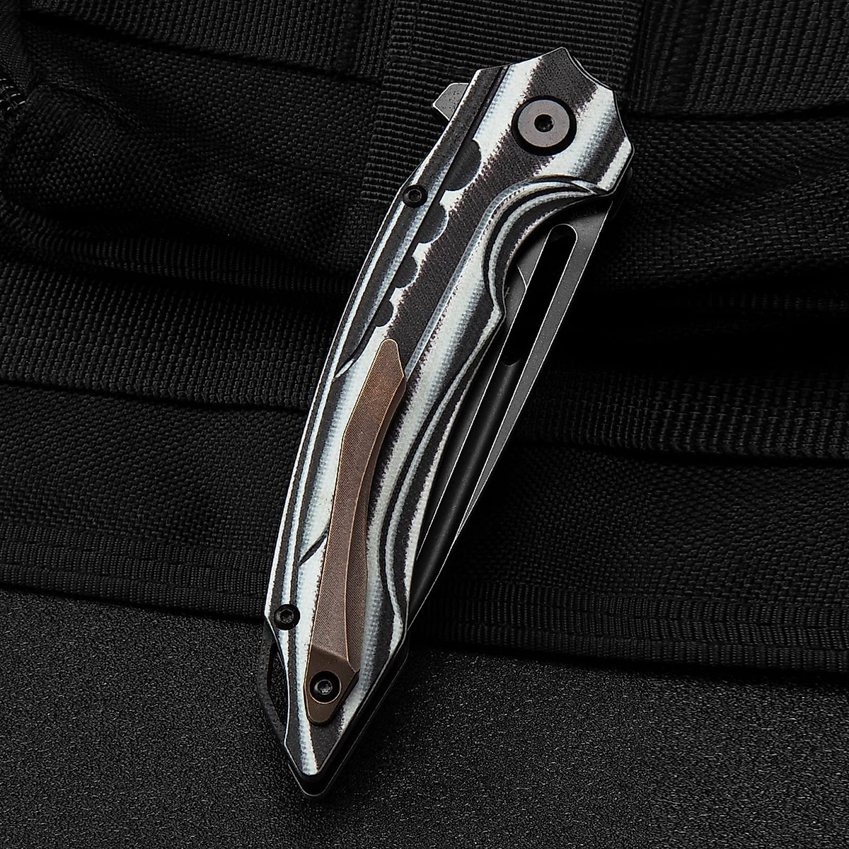 BESTECH KNIVES Pocket Folder Folding Knife: 3.54" N690 Steel Black Blade, Carbon Fiber and G10 Scales, Flipper, Liner Lock, EDC Titanium Clip, BL02D (White 02)
