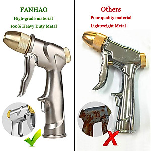 FANHAO Upgrade Garden Hose Nozzle Sprayer, 100% Heavy Duty Metal Handheld Water Nozzle High Pressure in 4 Spraying Modes for Hand Watering Plants and Lawn, Car Washing, Patio and Pet