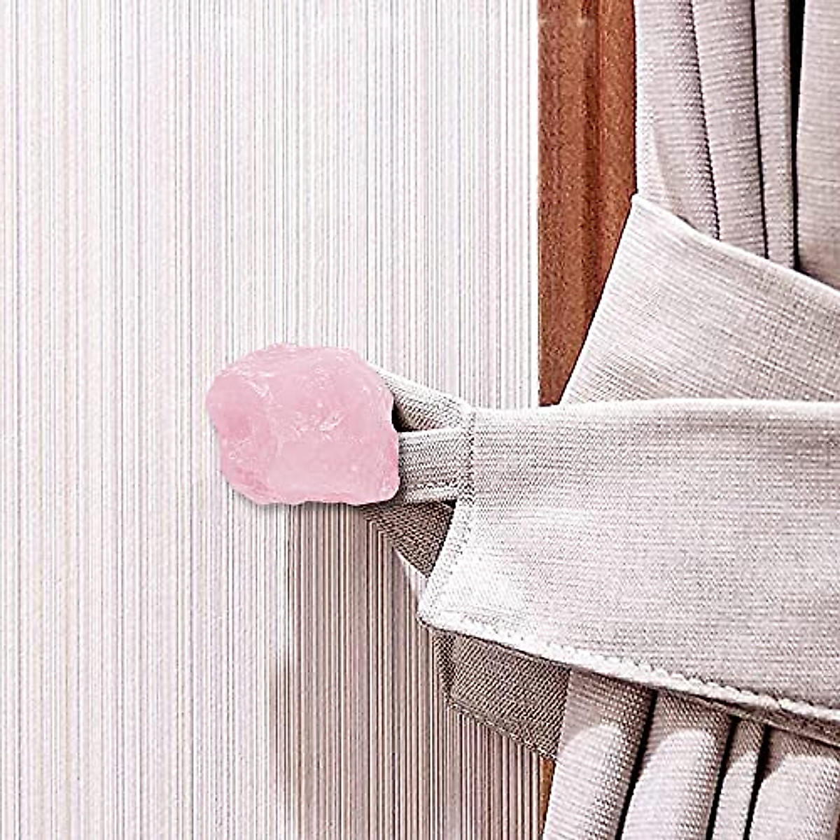 Cozy Tower 4 Pcs Rose Quartz Wall Hooks Decorative, Hat Bag Hooks for Wall Gold Brass Hooks for Hanging Purse Crystal Curtain Tieback Hooks for Wall, Pink
