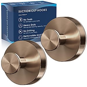 MOTAIPEAK Suction Cup Hooks for Shower,2Pcs Shower Hooks for Inside Shower,No Drill Towel Hooks for Bathroom Wall,Kitchen,Glass,Mirror,Tile to Hang Towels,Robes,Loofah-Champagne Bronze