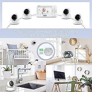 Dr.meter 5'' Split Screen Baby Monitor with 2 Cameras, 720p HD Video Baby Monitor with Camera and Audio, Baby Camera Monitor with Remote PTZ, 2-Way Talk, 4X Zoom, 5000mAh Battery, No WiFi