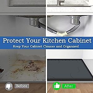 ONESO Under Sink Mat,34" x 22" Under Sink Mats for Kitchen Waterproof,Under Sink Mat Kitchen Cabinet Tray Suitable for Kitchen Bathroom Flexible Waterproof Silicone Made, Hold up to 2 Gallons Liquid