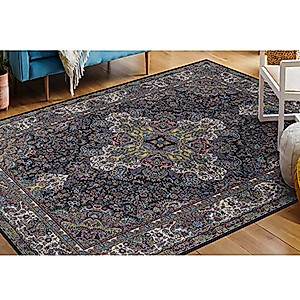 SUPERIOR Washable Indoor Large Area Rug, Southwestern Home Decor, Floor Rugs for Living Space, Dining Room, Kitchen, Office, Bedroom, Vintage Geometric Aesthetic, Cardinal Collection, 6' x 9', Black