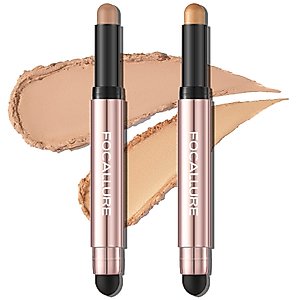 FOCALLURE 2PCS No Crease Eyeshadow Stick,Shimmer and Matte Cream Eyeshadow Pencil Crayon,Long Lasting Waterproof Eye Brightener Stick With Blending Brush,Lazy Afternoon