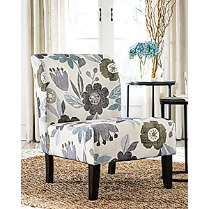 Signature Design by Ashley Triptis Floral Armless Accent Chair, White, Blue & Gray