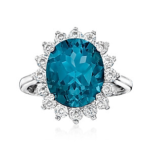 Ross-Simons 5.40 Carat London Blue Topaz and 1.10 ct. t.w. White Topaz Ring in Sterling Silver. Size 6