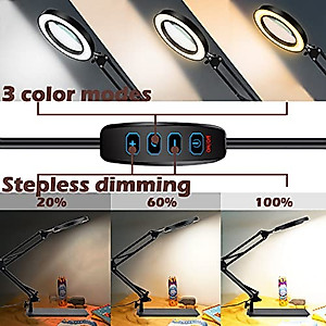 10X Magnifying Glass with Light and Stand, KIRKAS 2-in-1 Stepless Dimmable and 3 Color Modes LED Magnifying Lamp, Real Glass Lens Magnifier Desk Lamp & Clamp for Reading, Repair, Hobby, Close Work
