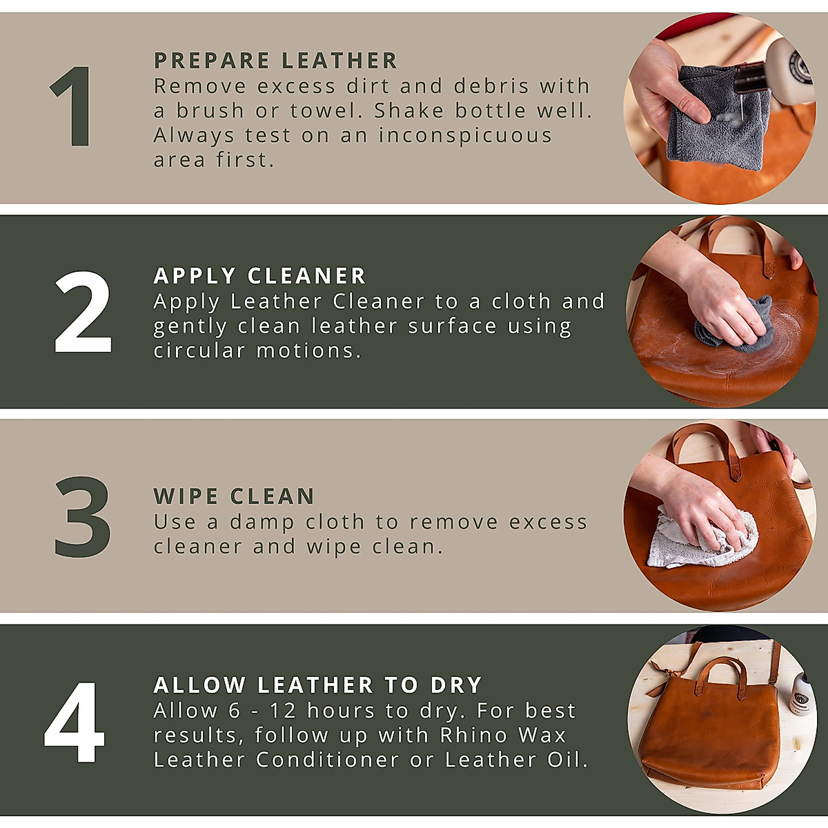 Rhino Wax - Leather Cleaner (8 oz) - Premium Leather Cleaner for Furniture, Handbags, Shoes, Boot and Car Seat Cleaner - Apply Before Using Leather Oil or Conditioner - 100% Natural
