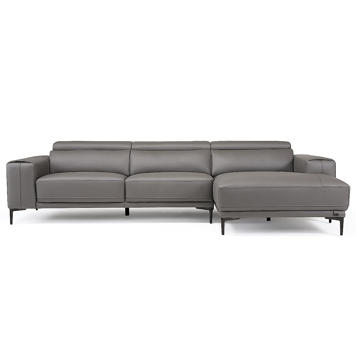 ZURI Rousso Leather Sofa with Ratcheting Headrests - Right Chaise - Slate