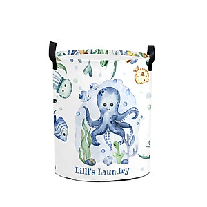 Underwater-Creatures-Sea-Turtle-Octopus Storage Bin, Waterproof Oxford Fabric Clothes Basket Organizer for Laundry Hamper,Toy Bins,Gift Baskets, Bedroom, Clothes,Baby Nursery