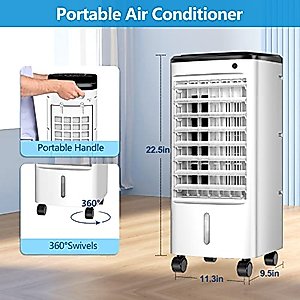 Portable Air Conditioners[ 2023 Newest], 3 IN 1Air Conditioner Portable for Room, 65° Oscillation Swamp Cooler with 3 Wind Speeds, 4 Modes, 6 Ice Packs,12H Timer, Remote, Portable AC for Office Home