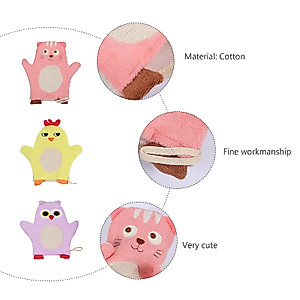 Uonlytech Natural Loofah Sponge 3pcs Skin- friendly Kids Bath Mitts Lovely Animal Shower Gloves Soft Terry Cloth Bath Puppet Baby Washcloths Shower Loofah Sponge for Kids Mens Body Scrubber