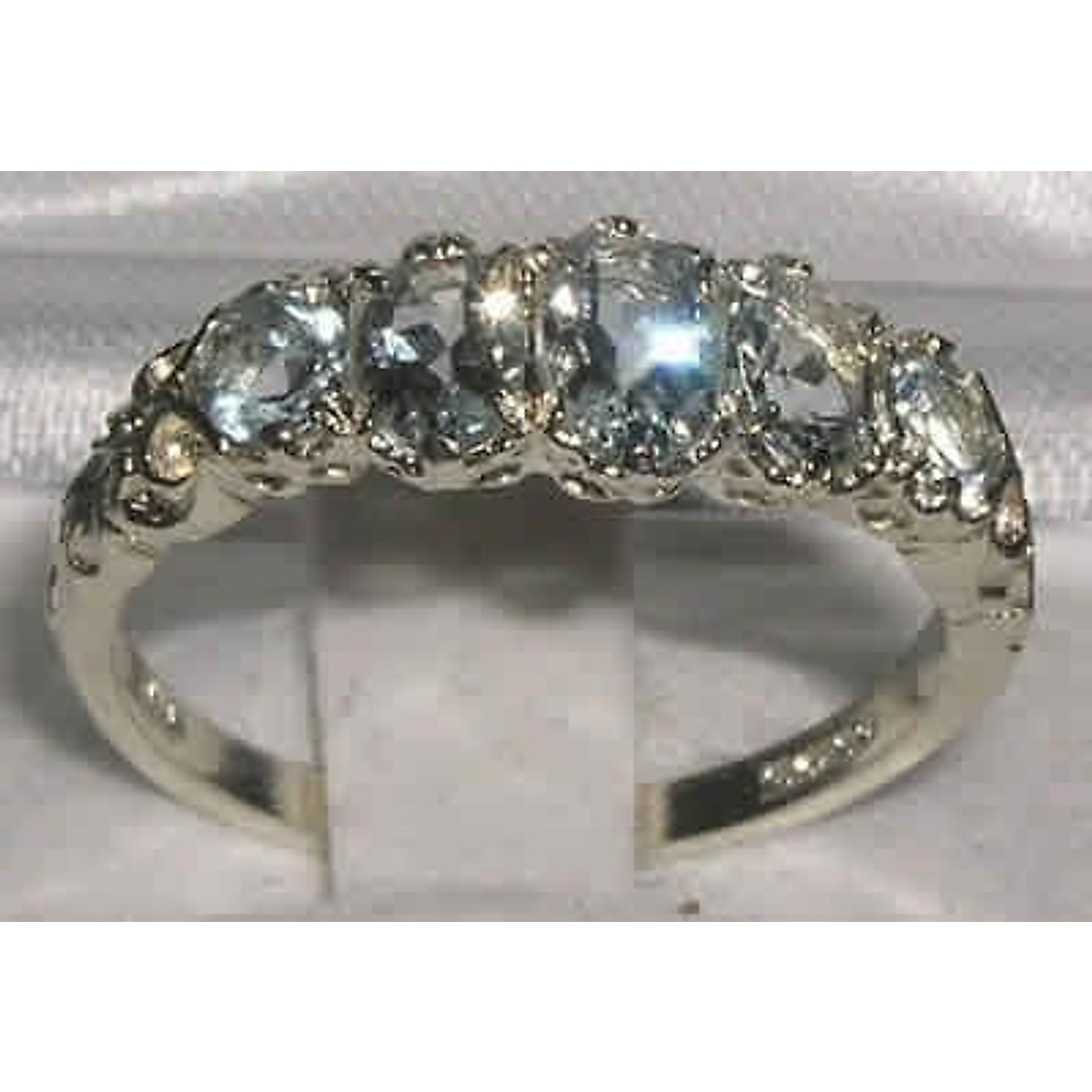 LetsBuyGold 925 Sterling Silver Real Genuine Aquamarine Womens Band Engagement Ring - Size 6