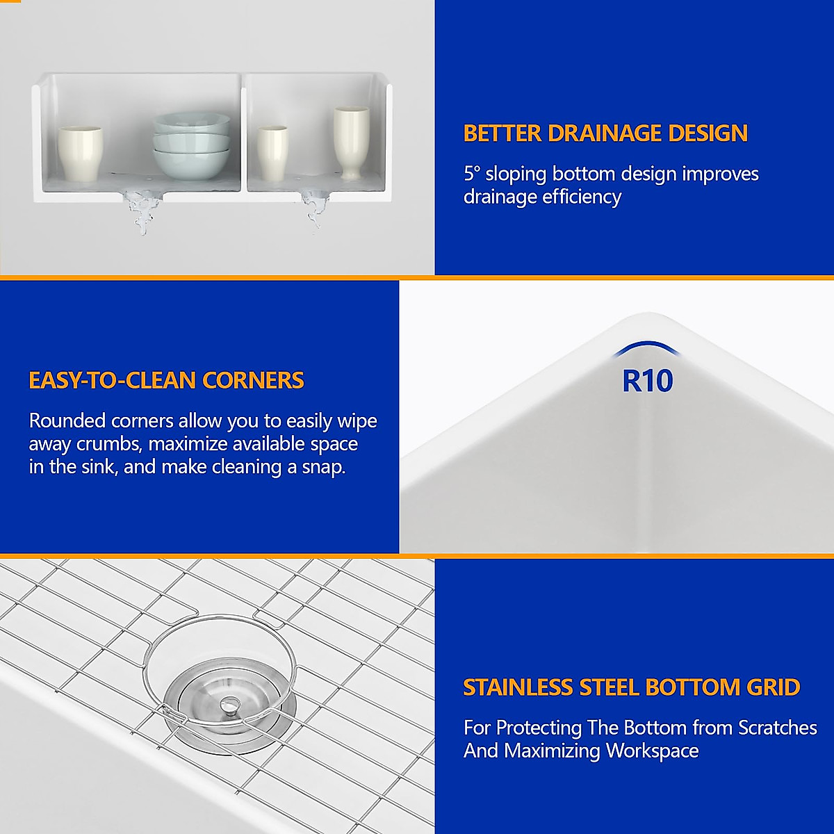 33 Farmhouse Sink Double Bowl, Dcolora 33 Inch Farm Kitchen Sink Apron Front Double Bowl 60/40 White Fireclay Ceramic Farm Kitchen Sink Basin (33"x21"x10")