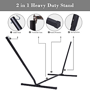 SUNCREAT 2-in-1 Outdoor Patio Hammock with Stand, Large Fluffy Pillow, Free Standing Double Hammock, Patent Pending, Dark Gray