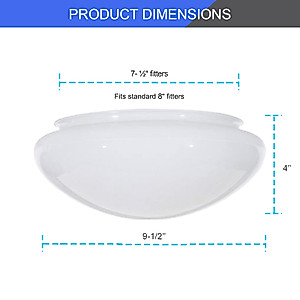 Dysmio 8-Inch White Classic Globe, Dome, Fitter Size 7-1/2 inches, Replacement Mushroom Glass Shade for Pendant, Fan light, Bathroom