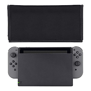 eXtremeRate Black Nylon Dust Cover, Soft Neat Lining Dust Guard, Anti Scratch Waterproof Cover Sleeve for Nintendo Switch & Switch OLED Charging Dock