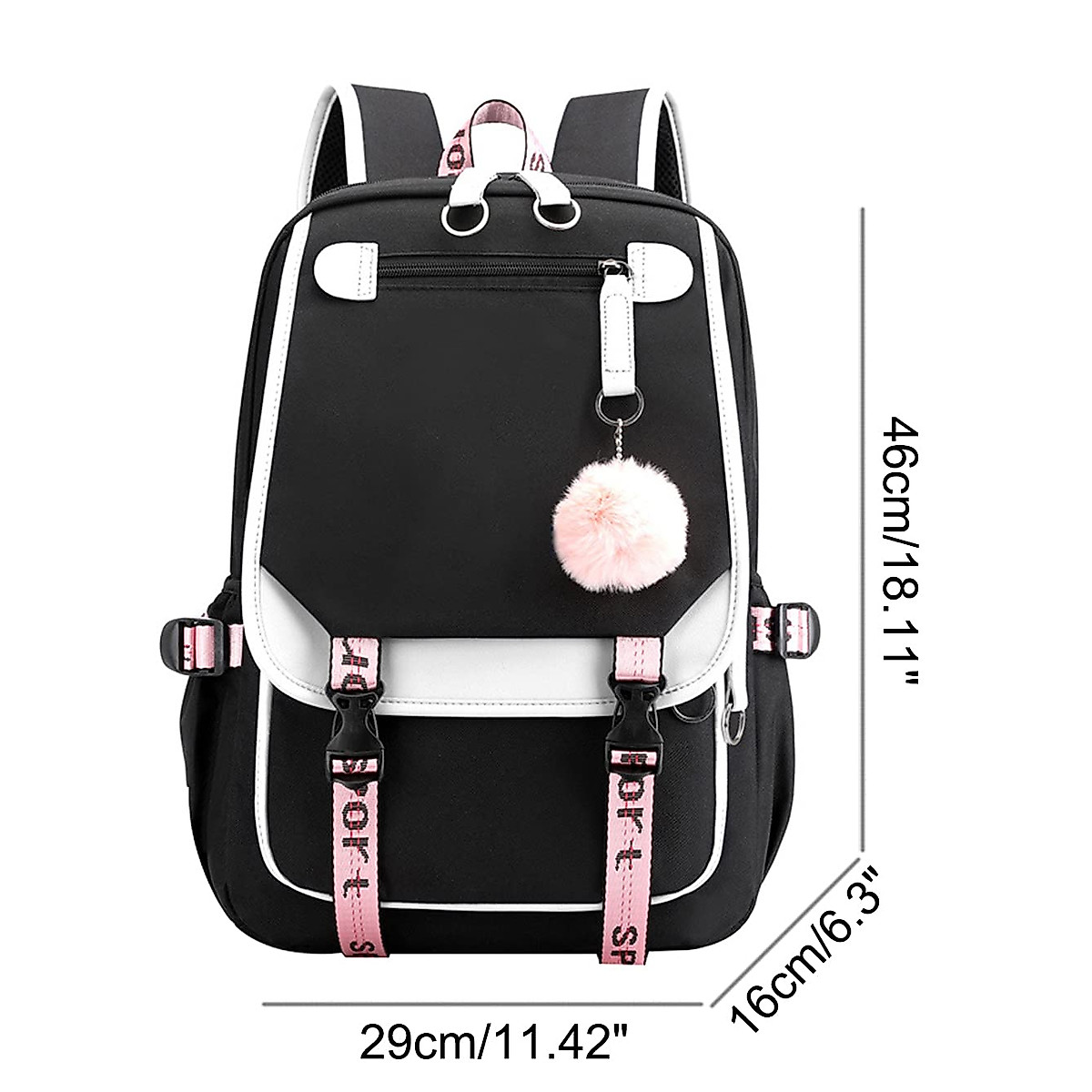 JiaYou Teenage Girls' Backpack Middle School Students Bookbag Outdoor Daypack with USB Charge Port (21 Liters, White Black)