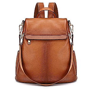 Kattee Women's Anti-Theft Backpack Purse Genuine Leather Shoulder Bag Fashion Ladies Satchel Bags - Brown