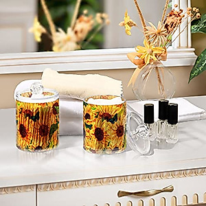 xigua Sunflower Qtip Holder 2 Pack, 14 oz Apothecary Jars Bathroom Vanity Organizer Canister for Qtips,Cotton Swabs,Cotton Balls,Cosmetic Pads,Flossers,Bath Salts