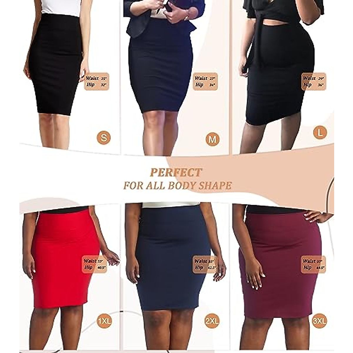 Womens Premium Nylon Ponte Stretch Office Pencil Skirt Made Below Knee KSK45002 1073T Royal L