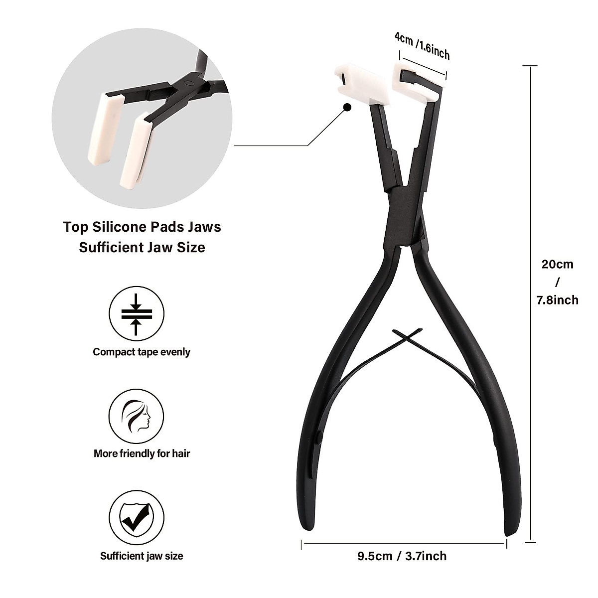 Gomake Tape in Hair Extension Tools Kit with Flat Surface Stainless Steel Tape in Hair Extensions Sealing Clamp Plier,Tape Remover Scraper Tool,Hair Clips, Human Hair Extensions Styling Tools-Black