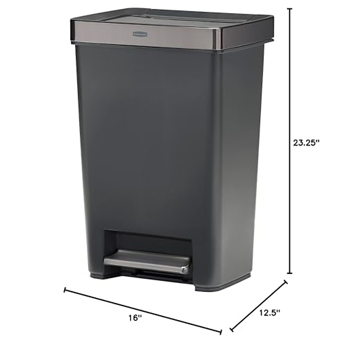 Rubbermaid Premier Series IV Step-On Trash Can for Home and Kitchen, with Stainless Steel Lid, 13 Gallon, Charcoal