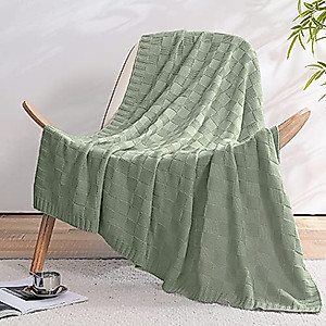 MILVOWOC Sage Knitted Throw Blanket Soft Checkered Throw Blanket Cozy Cable Knit Throw Blanket Woven Decorative Throw Blankets 50x60 Throw Blanket for Sofa Couch Bed Living Room