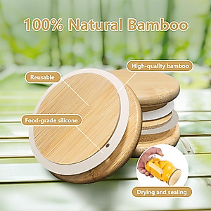 Mason Jar Bamboo Lids, 70mm/2.8 inch Natural Wooden Mason Jar Lids, Food Grade Material Silicone Sealing, 100% Fit and Airtight for Regular Mouth Mason Jars (6PCS Regular Lids)