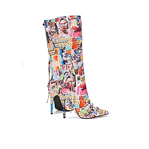 Cape Robbin Women Knee High Boot with Tassel Zipper POFIN - PRINT 9