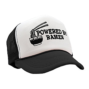 Powered by Ramen - Funny College Noodles - Vintage Retro Style Trucker Cap Hat (Black)