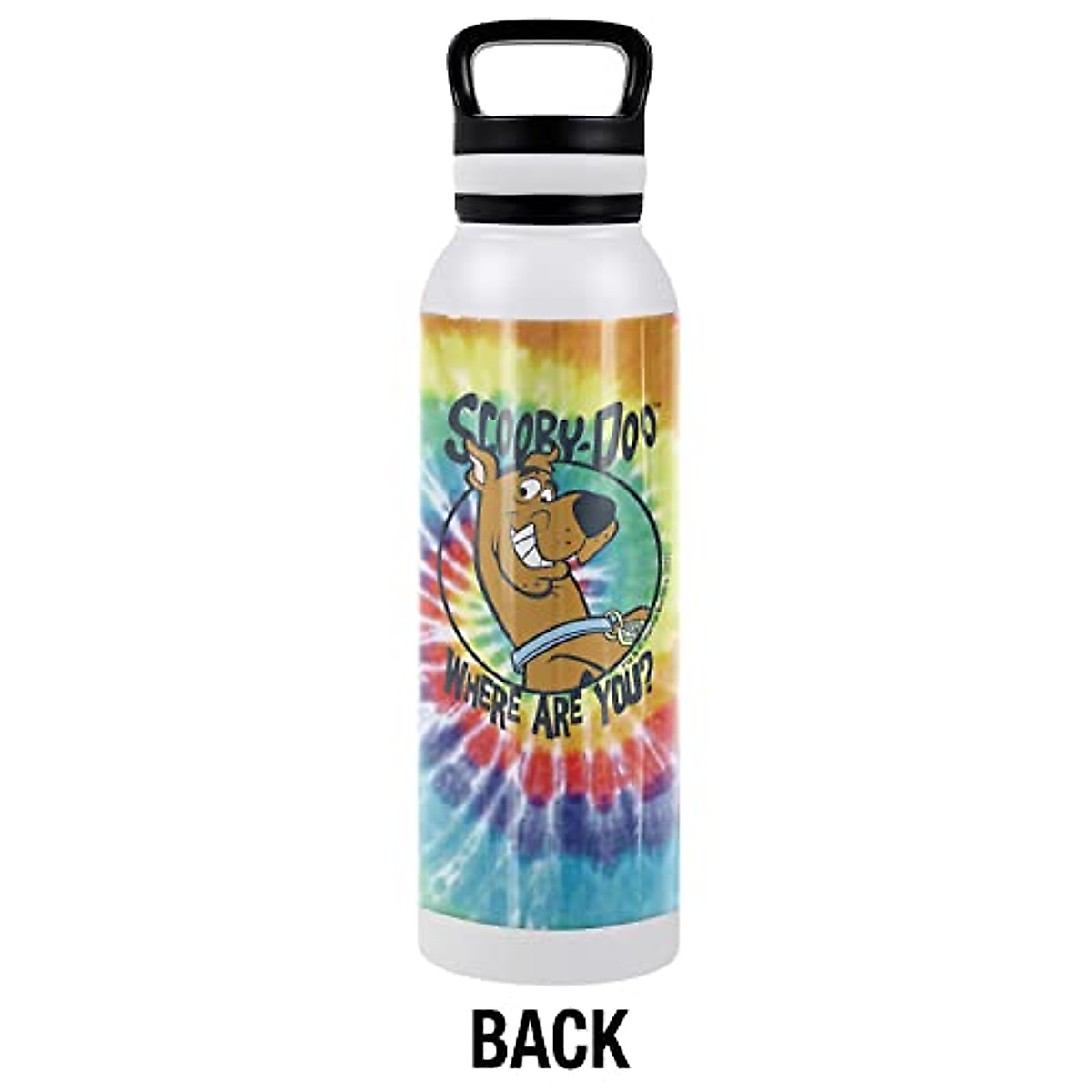 Scooby Doo! OFFICIAL Tie Dye 24 oz Insulated Canteen Water Bottle, Leak Resistant, Vacuum Insulated Stainless Steel with Loop Cap, White