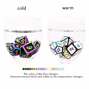 HAOMEJA Color Changing Temperature Metal DND dice kit, D&D dice Set Role Playing Dice Dungeons and Dragons Black Transition White