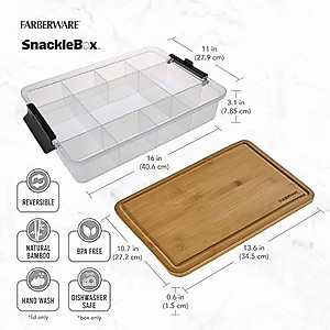 Farberware Build-a-Board Snacklebox with Locking Bamboo Cutting Board Lid, Portable Charcuterie Storage with Compartments,Make it. Take it. Enjoy it., 11x16-Inch, Natural