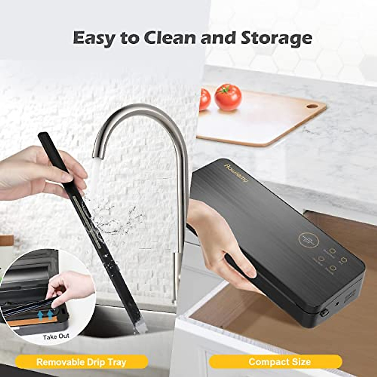 Vacuum Sealer Machine, 85Kpa Food Sealer with Built-in Cutter and Bag Storage(Up to 20 Feet Length), Dry & Moist Food Modes, Touch Control Panel, LED Indicator Lights, Compact Design, Lab Tested